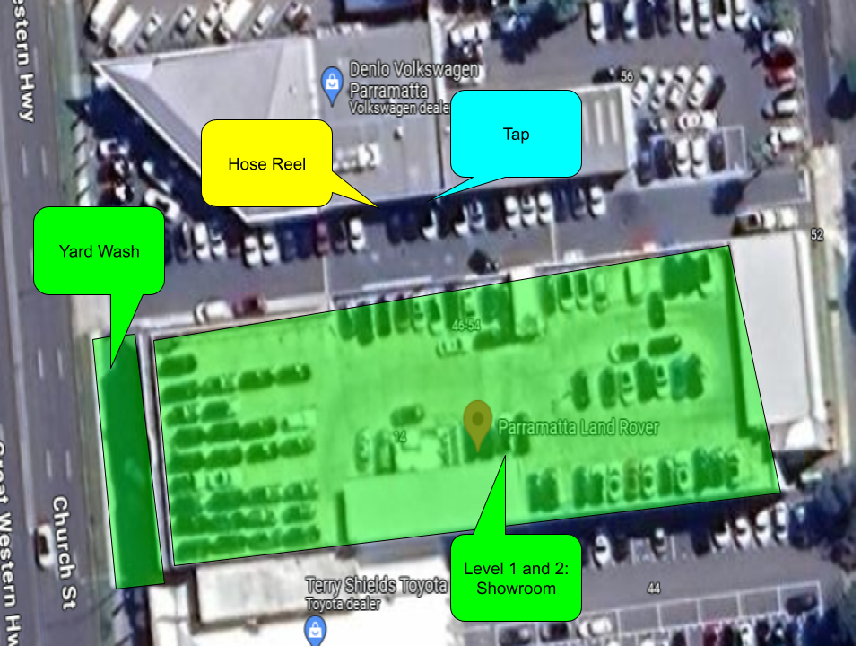 Parramatta JLR Yard Wash and Showroom Operational Map – Detailed